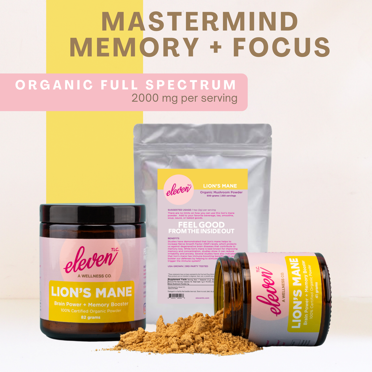 Lion's Mane Organic Mushroom Superfood Powder: The Brain Mushroom Powd ...